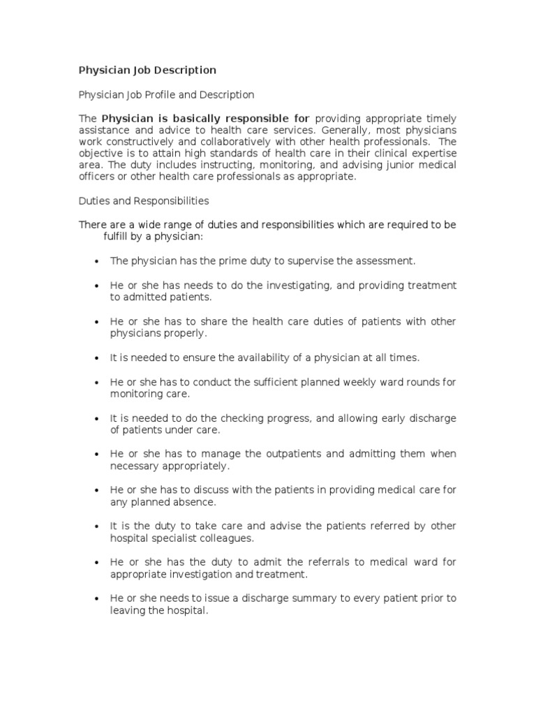 Physician Job Description | PDF | Patient | Health Care
