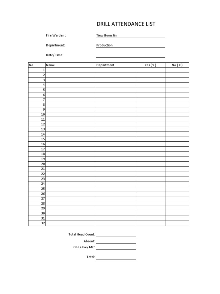 Drill Emergency Attendance List | PDF | Nature