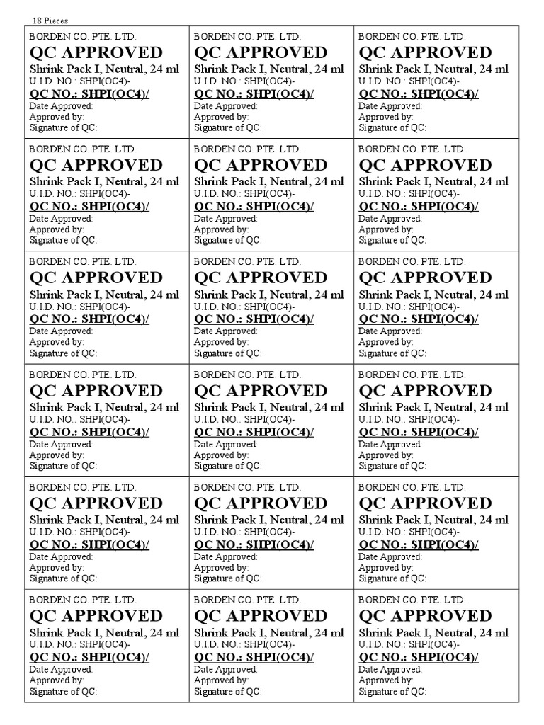 Approved Label - Shrink Pack I, Neutral, 24 ML, (SHPI (OC4) ) | PDF ...