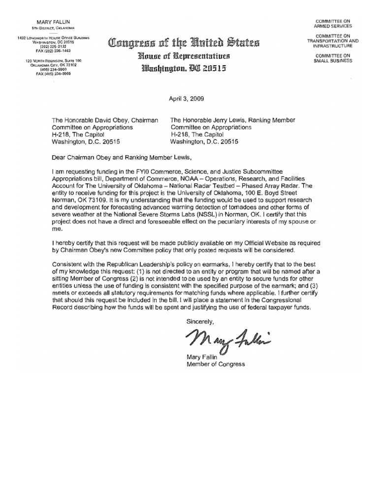 Earmark Request | PDF | Earmark (Politics) | Politics Of The United States