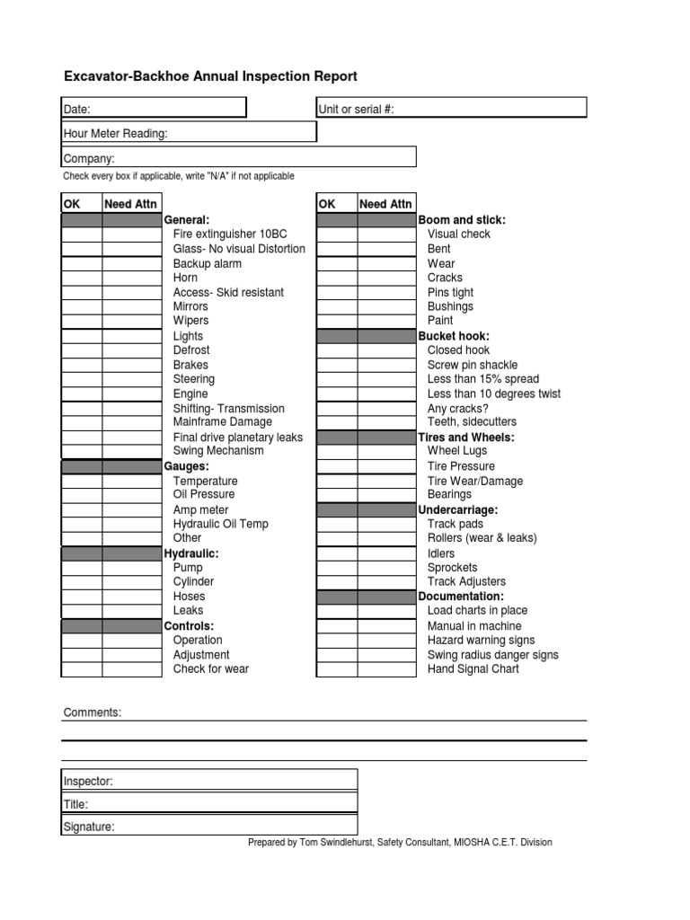 Form Inspection Excavator | PDF