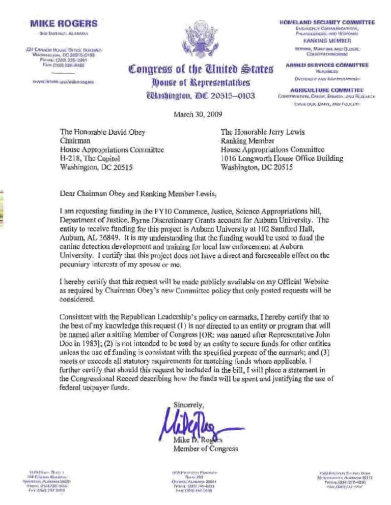 Earmark Request | PDF | Legislative Branch Of The United States ...