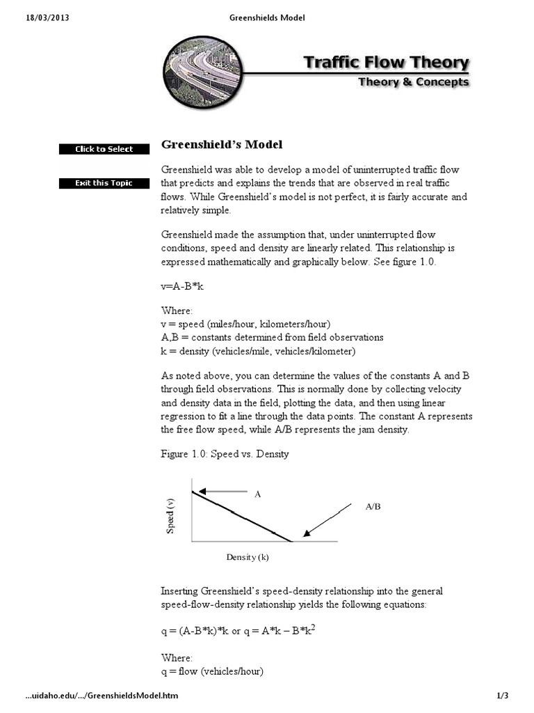 Greenshields Model | Applied Mathematics | Applied And ...