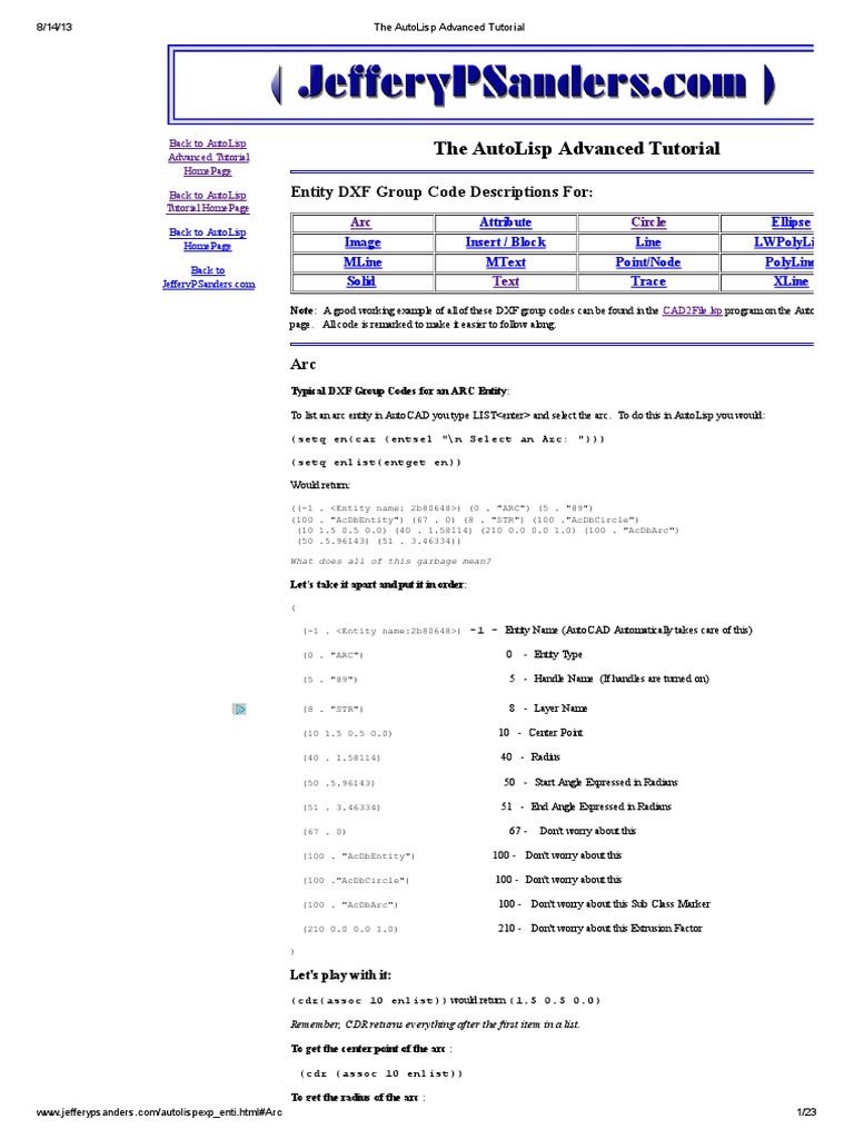 The AutoLisp Advanced Tutorialvs PDF | PDF | Geometry | Teaching ...