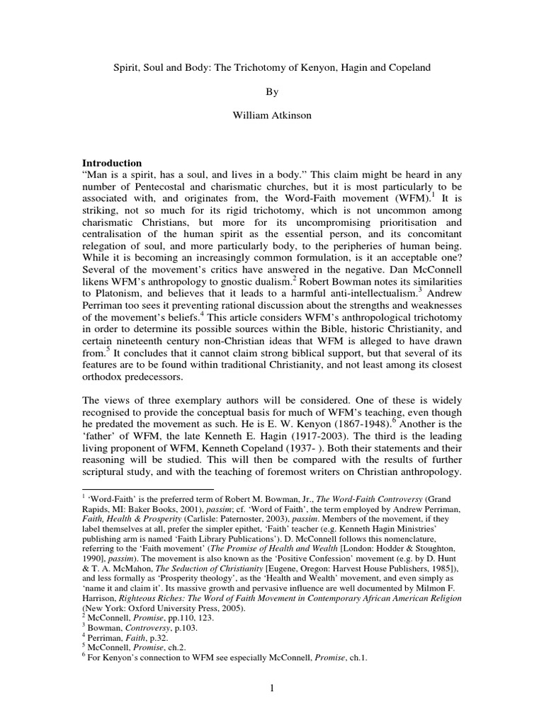 Trichotomy in Word-Faith Theology | PDF | Dualism | Soul