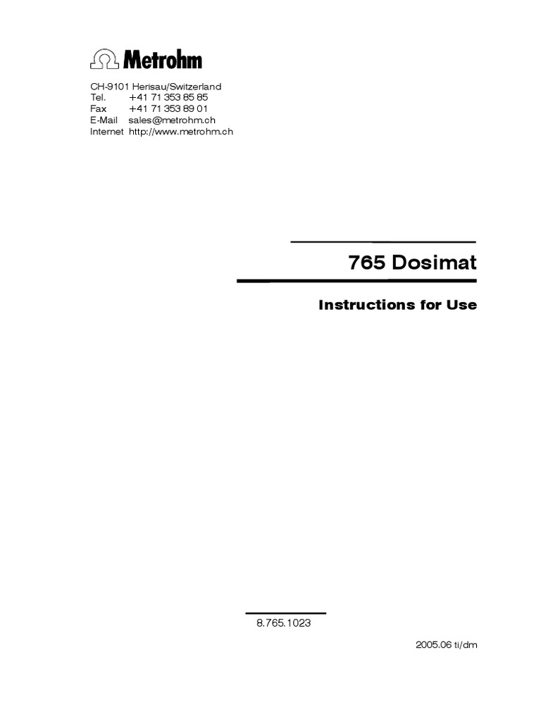 765 Dosimat: Instructions For Use | PDF | Molar Concentration | Mole (Unit)