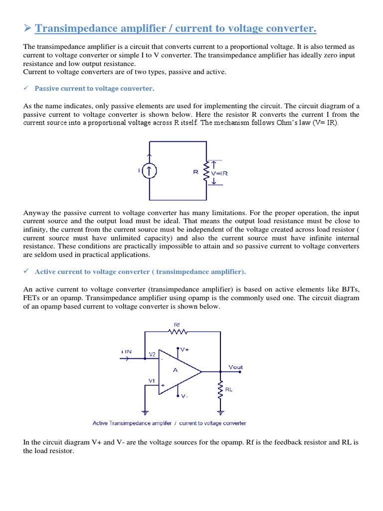 Transimpedance Amplifier Current To Voltage Converter Pdf