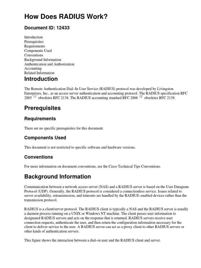 How Does RADIUS Work?: Document ID: 12433 | PDF | Radius | Port ...