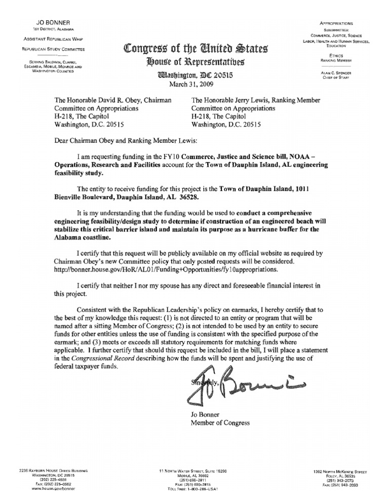 Earmark Request | PDF | Earmark (Politics) | Legislative Branch Of The ...