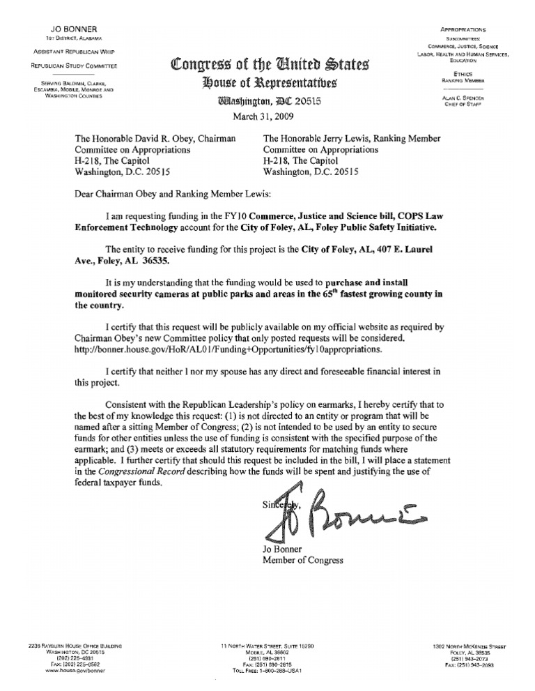 Earmark Request | PDF | Legislative Branch Of The United States ...