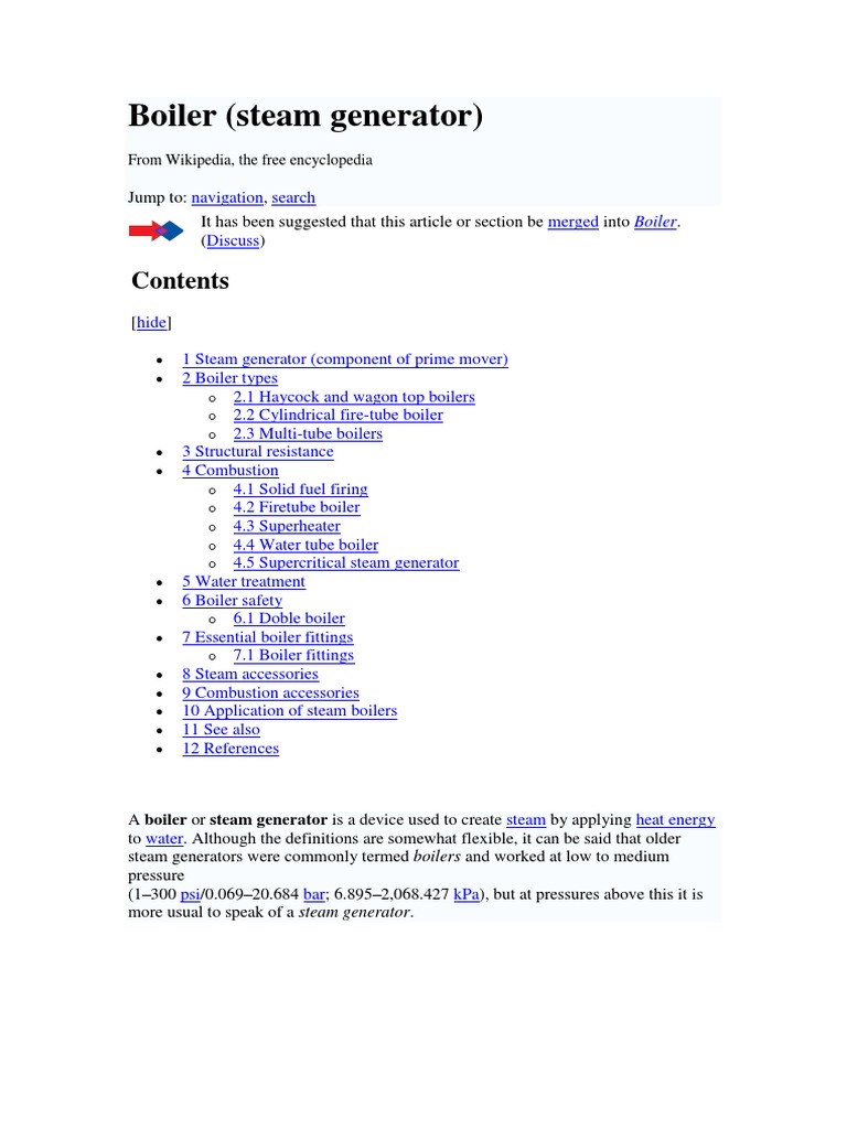 Boiler (Steam Generator) : From Wikipedia, The Free Encyclopedia | PDF ...
