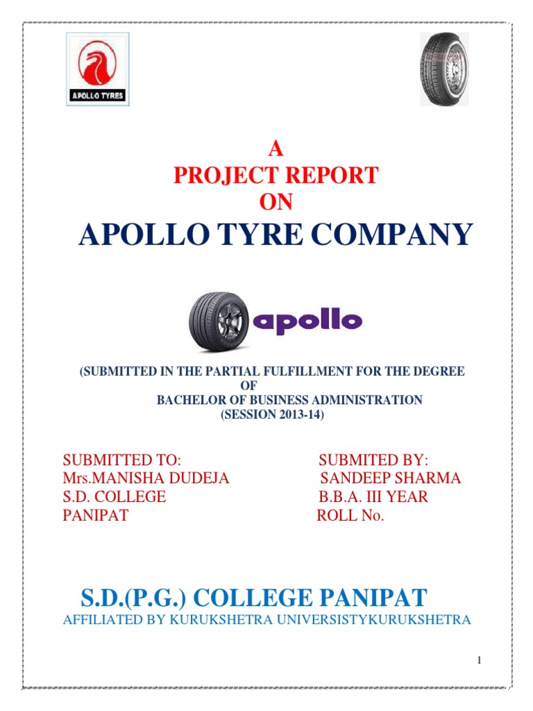 Apollo Tyres Company Project Report | PDF | Marketing Research | Tire