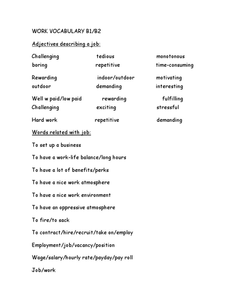 Adjectives Describing A Job | PDF