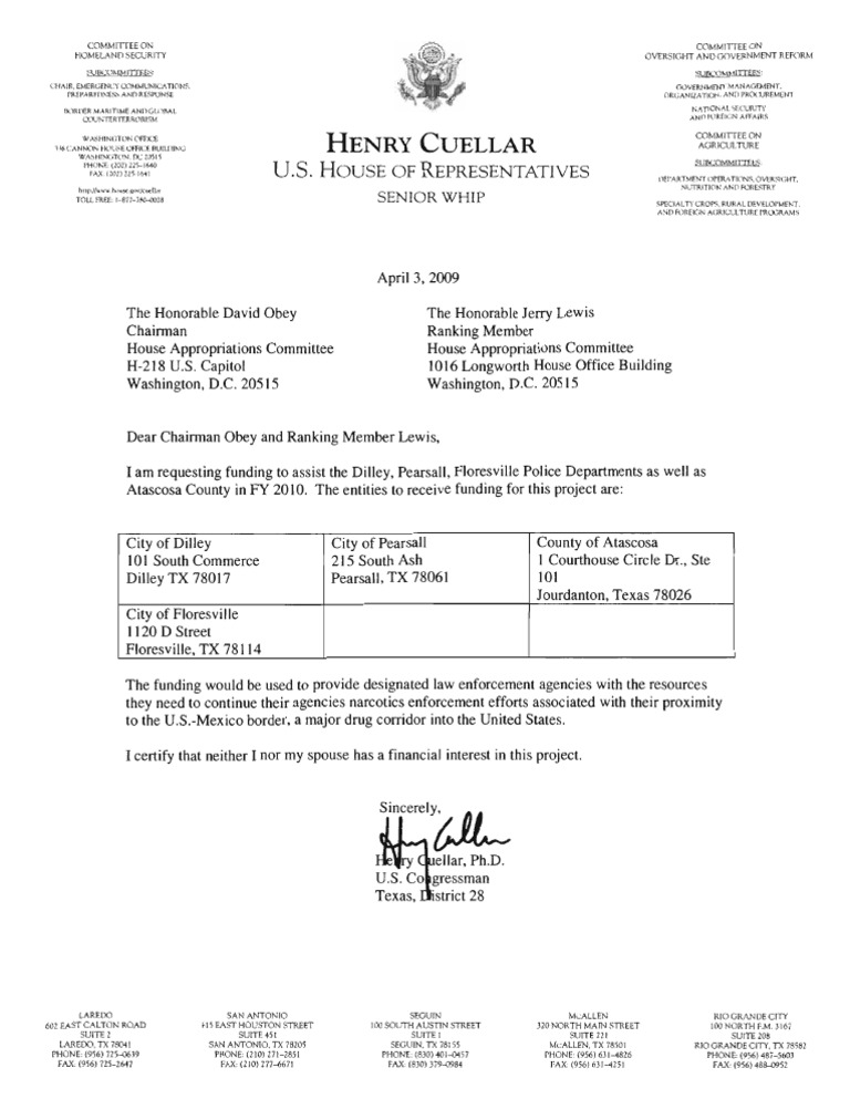 Earmark Request | PDF | Texas | United States House Of Representatives