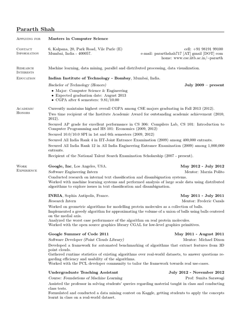 Pararth Shah: Applying For | Download Free PDF | Software | Areas Of Computer Science