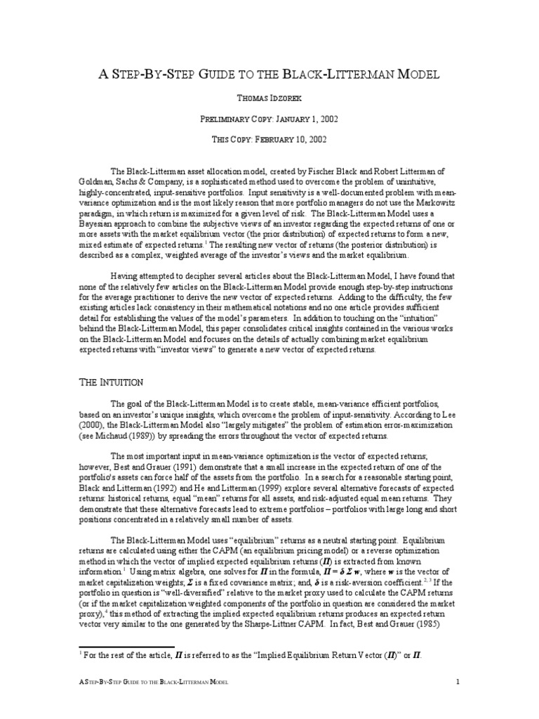 How To Do Black Litterman Step by Step | PDF | Capital Asset Pricing ...