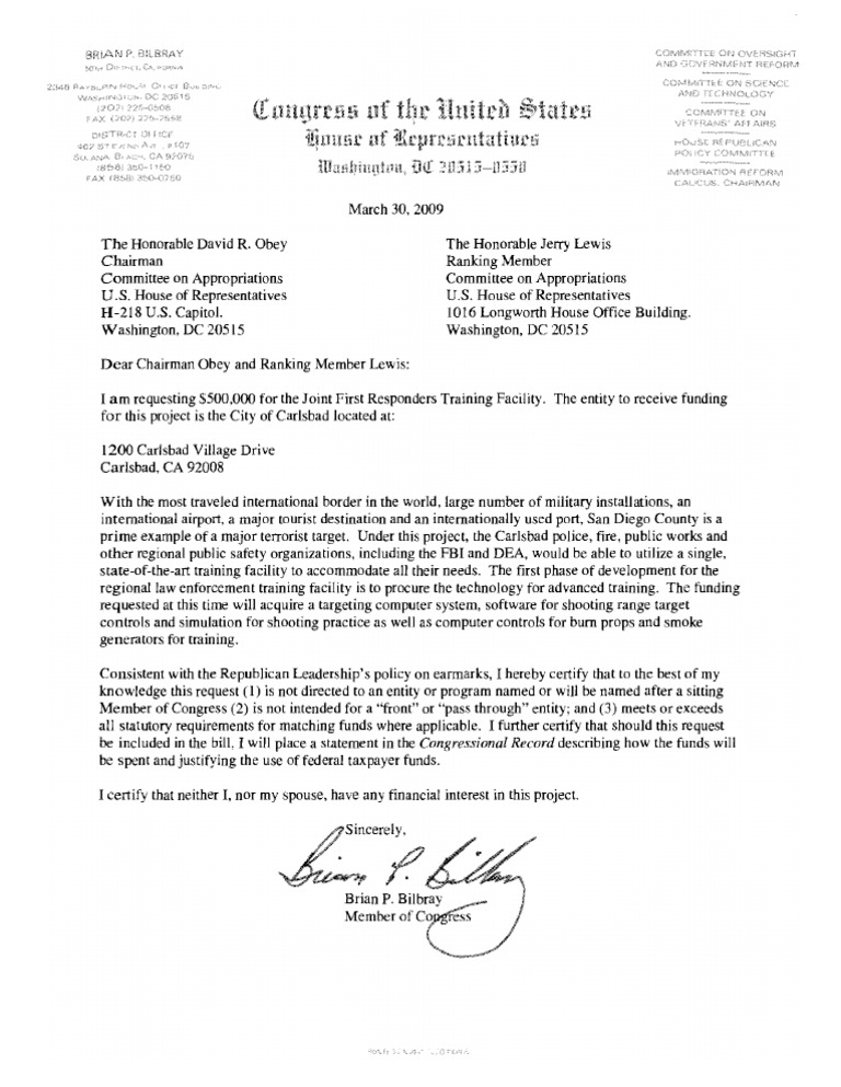 Earmark Request | PDF | Government Of The United States | American ...