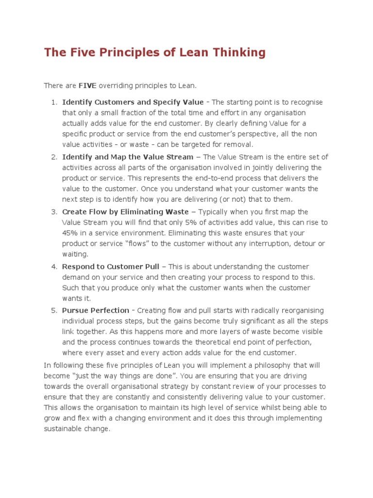 The Five Principles of Lean Thinking | PDF | Lean Manufacturing ...