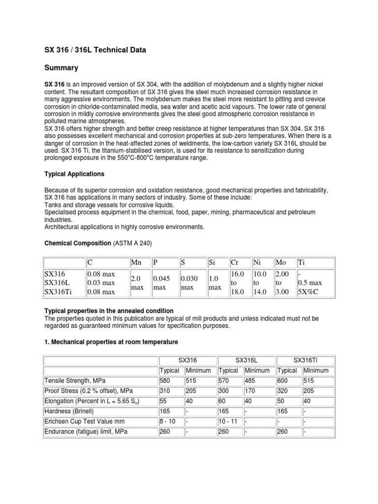 SX 316 / 316L Technical Data | Download Free PDF | Forging | Annealing ...
