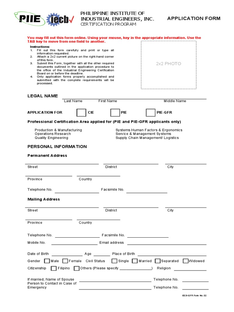 IECB Cie Pie Application Form 1022007 | PDF | Professional ...