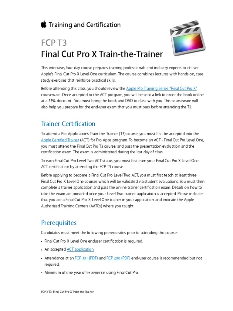 FCP T3: Final Cut Pro X Train-the-Trainer | PDF | Professional ...