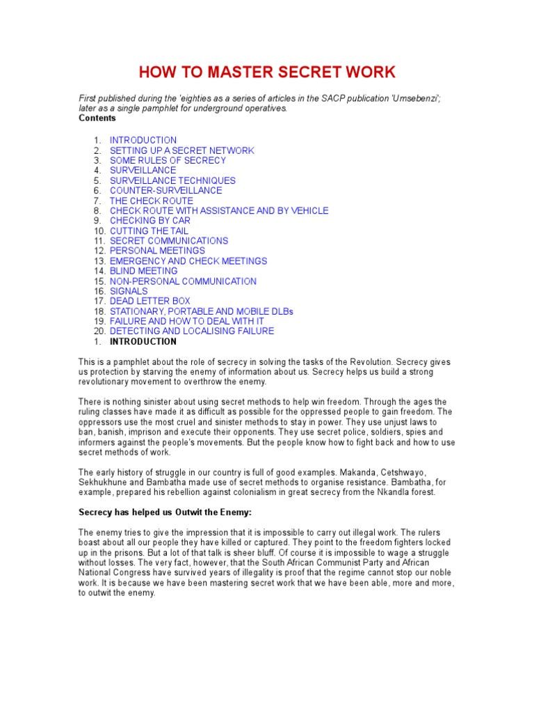 How To Master Secret Work | PDF | Surveillance | Secrecy