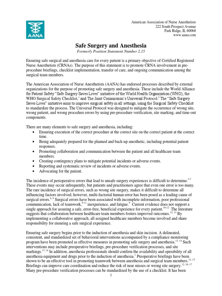 PPM PS 2.15 Safe Surgery and Anesthesia | PDF | Anesthesia | Surgery