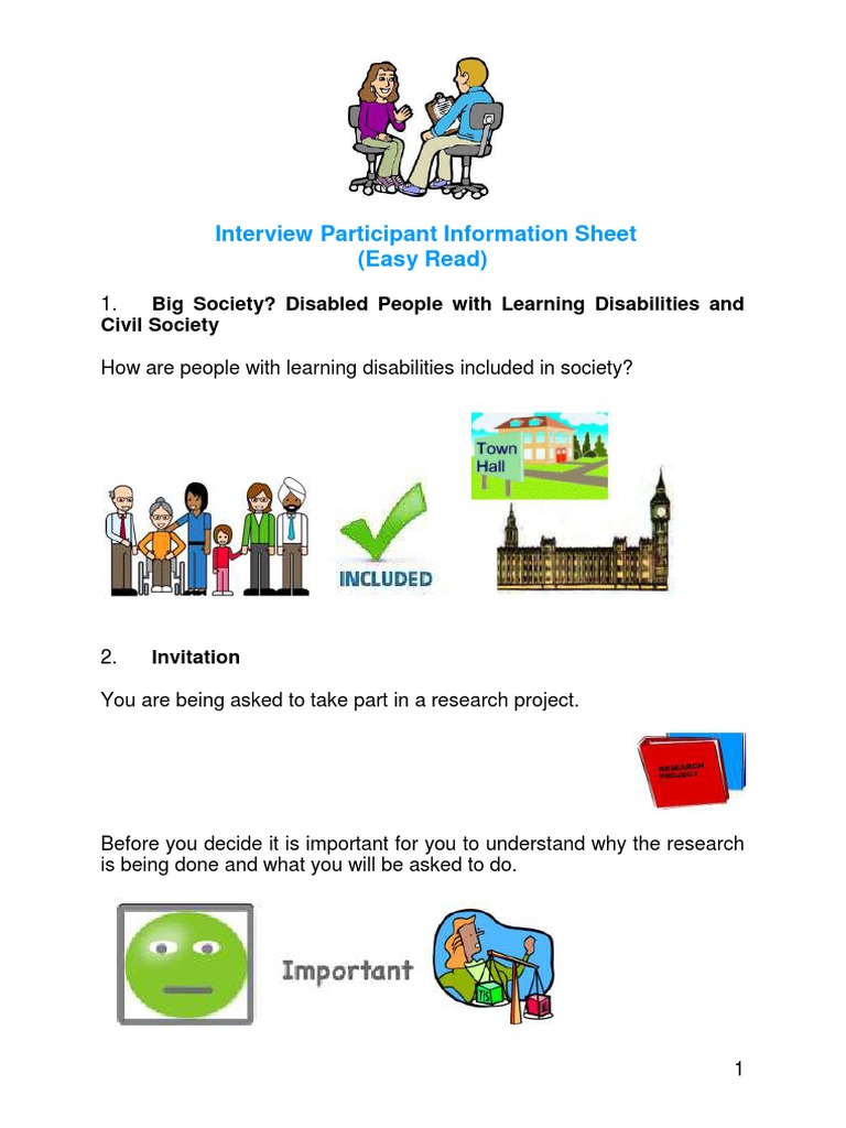 Interview Participant Information Sheet (Easy Read) | PDF | Learning ...