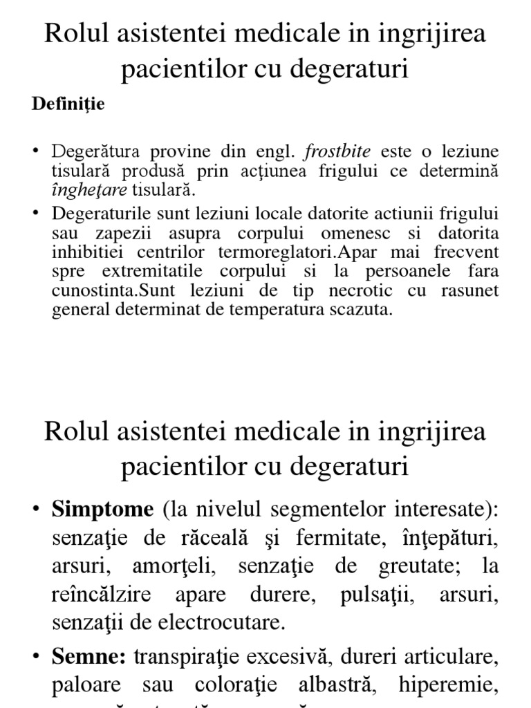 Rolul Asistentei Medicale in Ingrijirea Pacientilor Cu Degeraturi | PDF