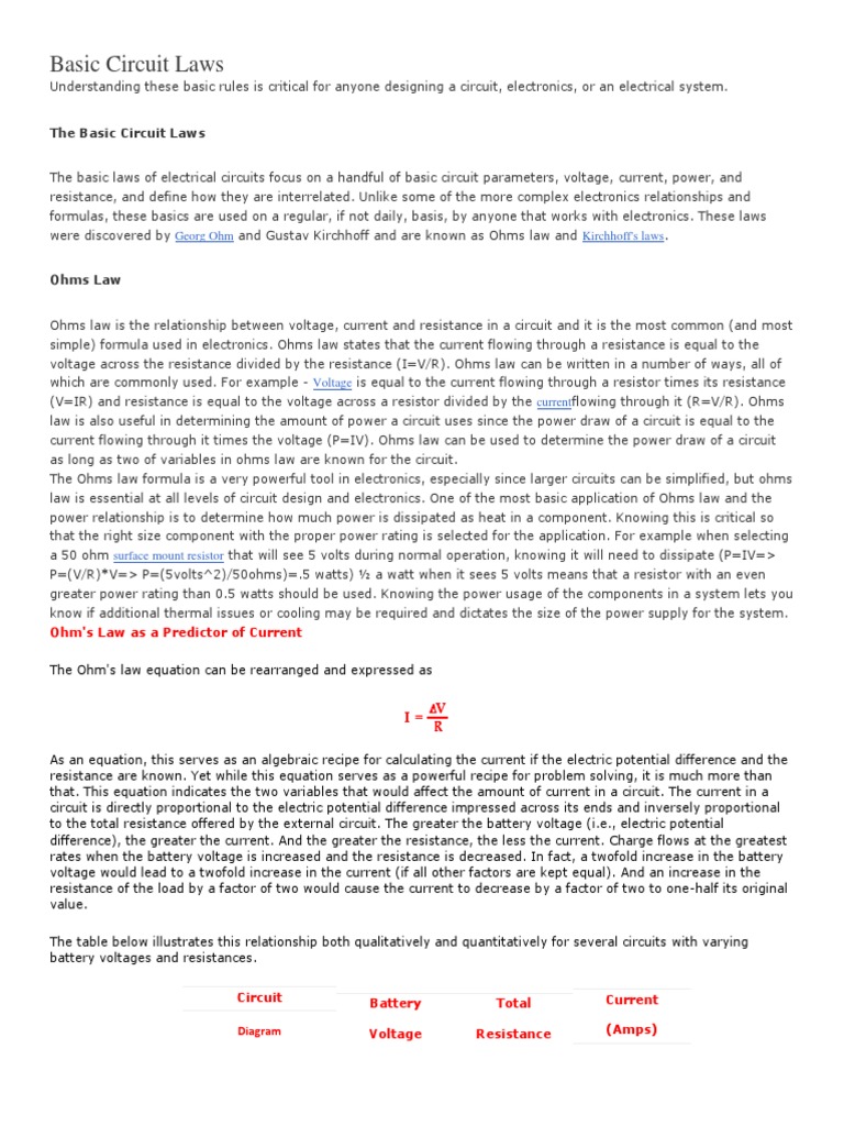 Basic Circuit Laws: Georg Ohm Kirchhoff's Laws | PDF | Electrical Resistance And Conductance ...
