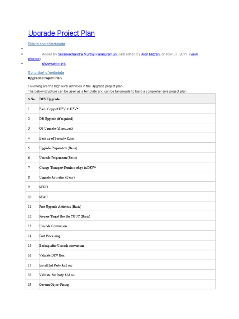 A Comprehensive SAP Upgrade Project Plan Template Detailing Key ...