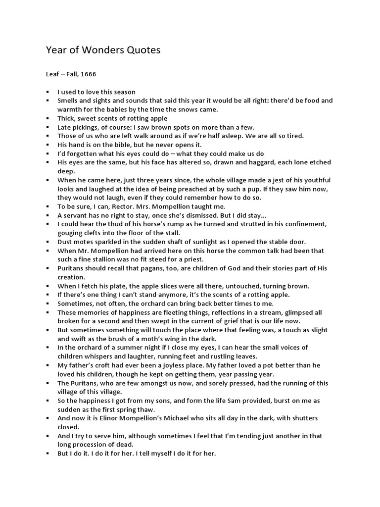 Year of Wonders Quotes | PDF | Religion And Belief