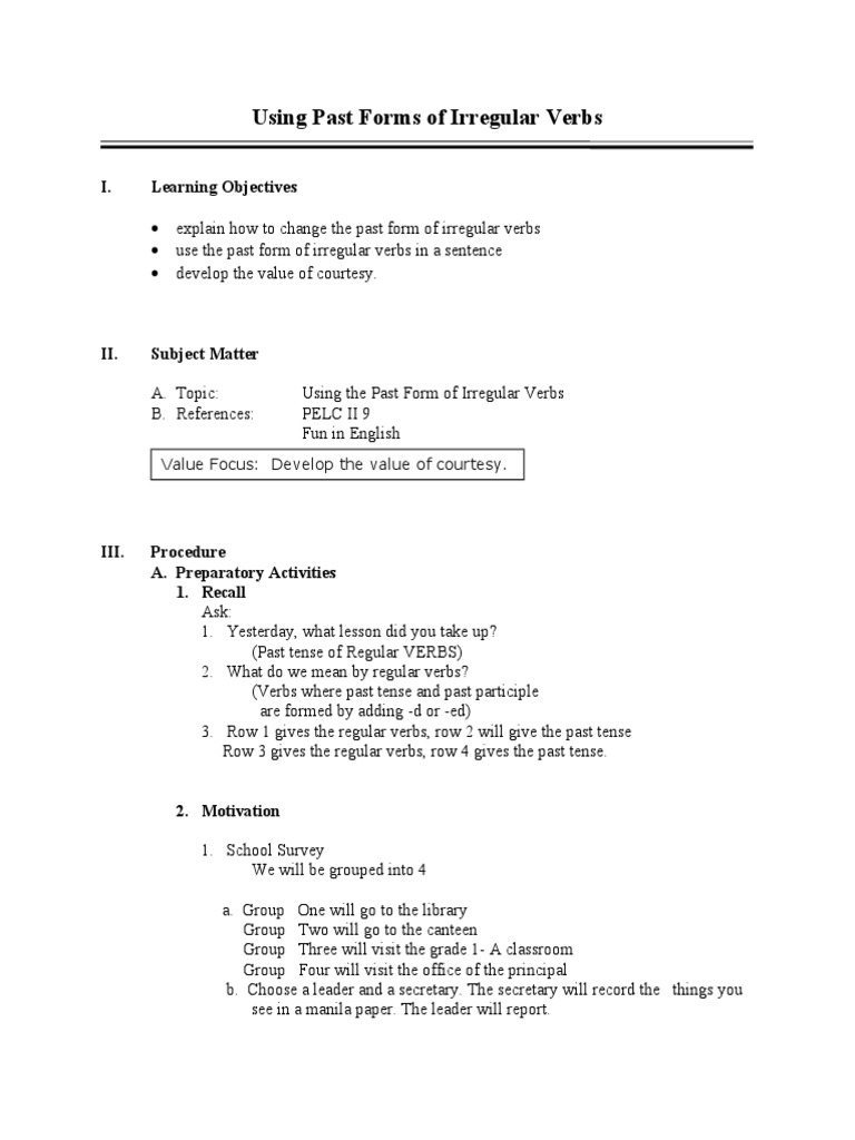 Lesson Plan | PDF | Verb | Linguistic Typology