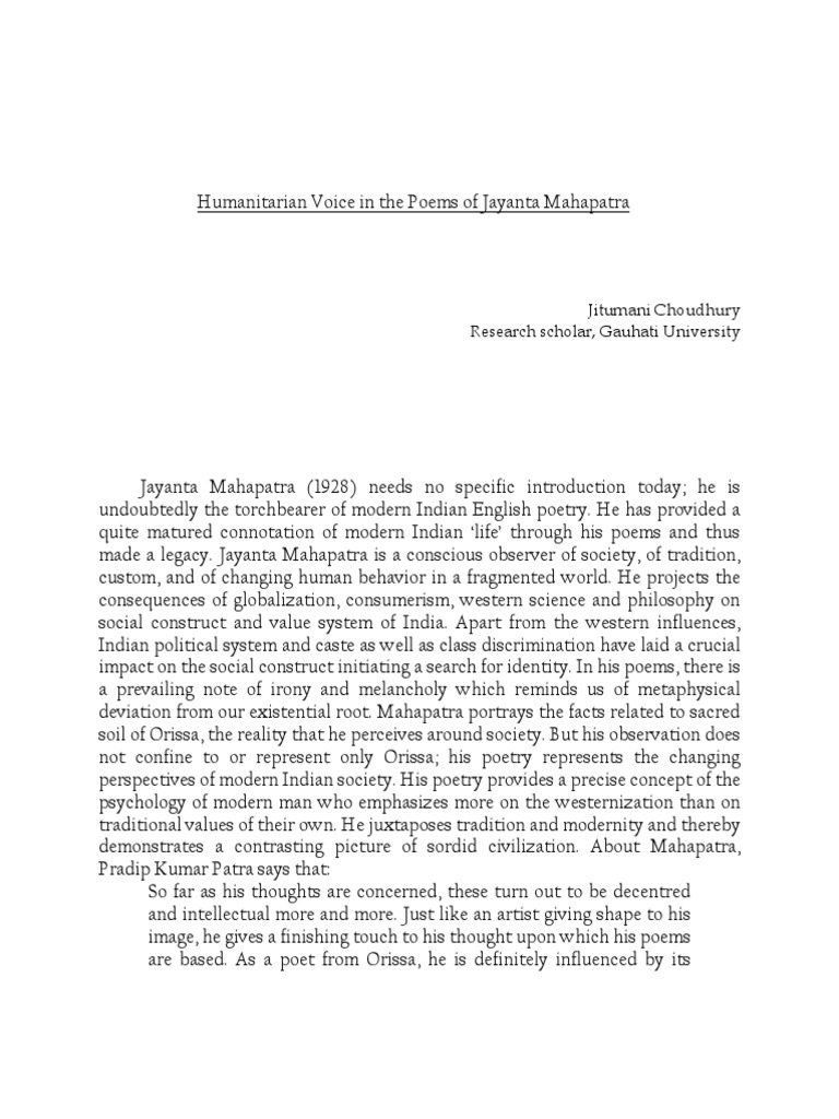 Humanitarian Voice in The Poems of Jayanta Mahapatra | PDF | Traditions ...