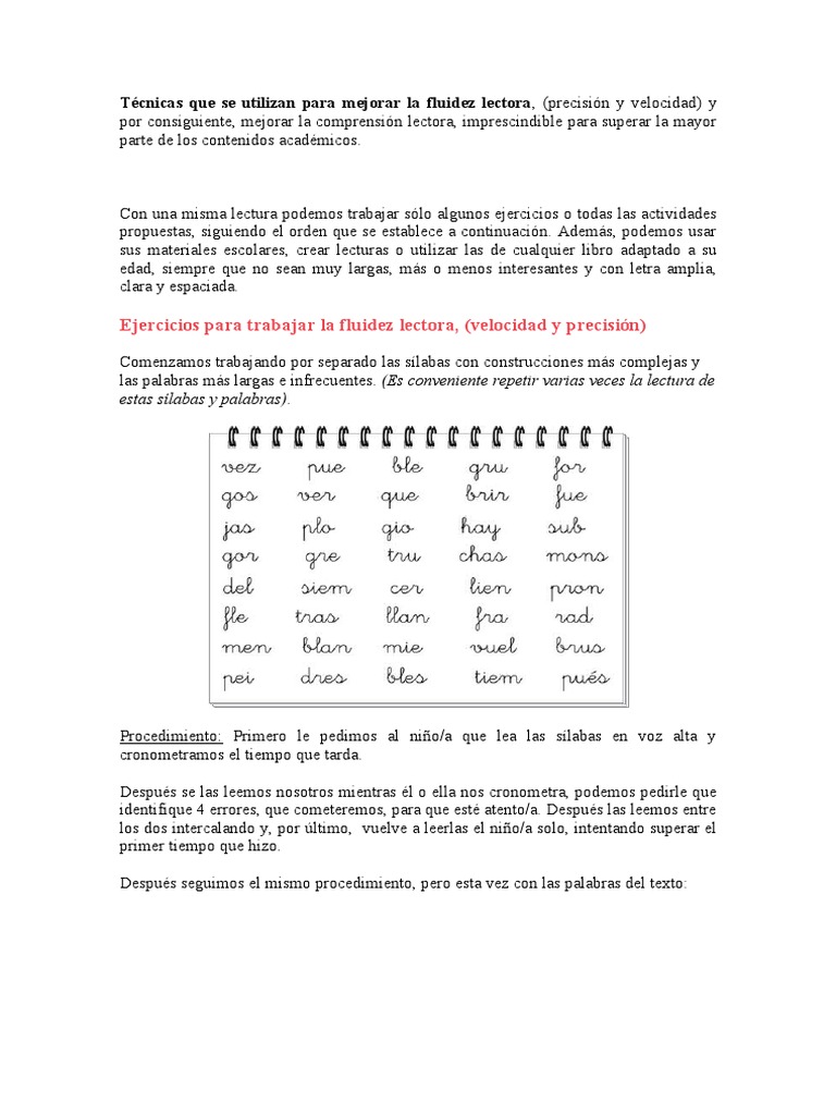 Mejora de Fluidez y Comprensión Lectora | PDF | Lectura (proceso ...
