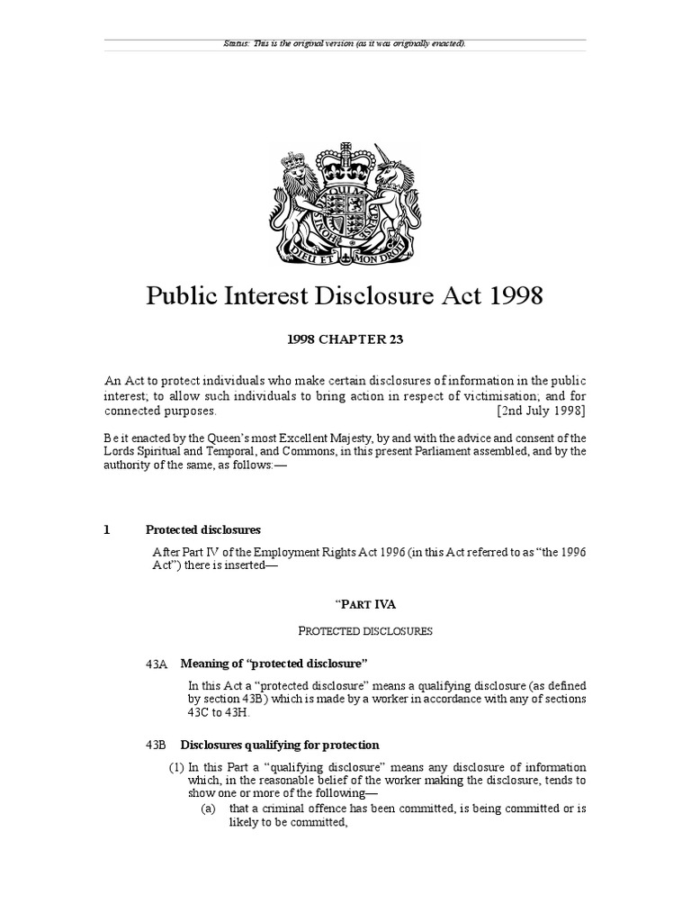 Public Interest Disclosure Act 1998 | PDF | Public Law | Government ...