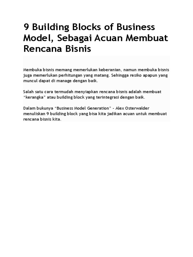 Building A Business Model Blocks Of Nine What Is Business Model