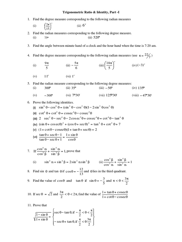 TRI - Part I - Trignometry Questions | PDF | Trigonometric Functions | Sine