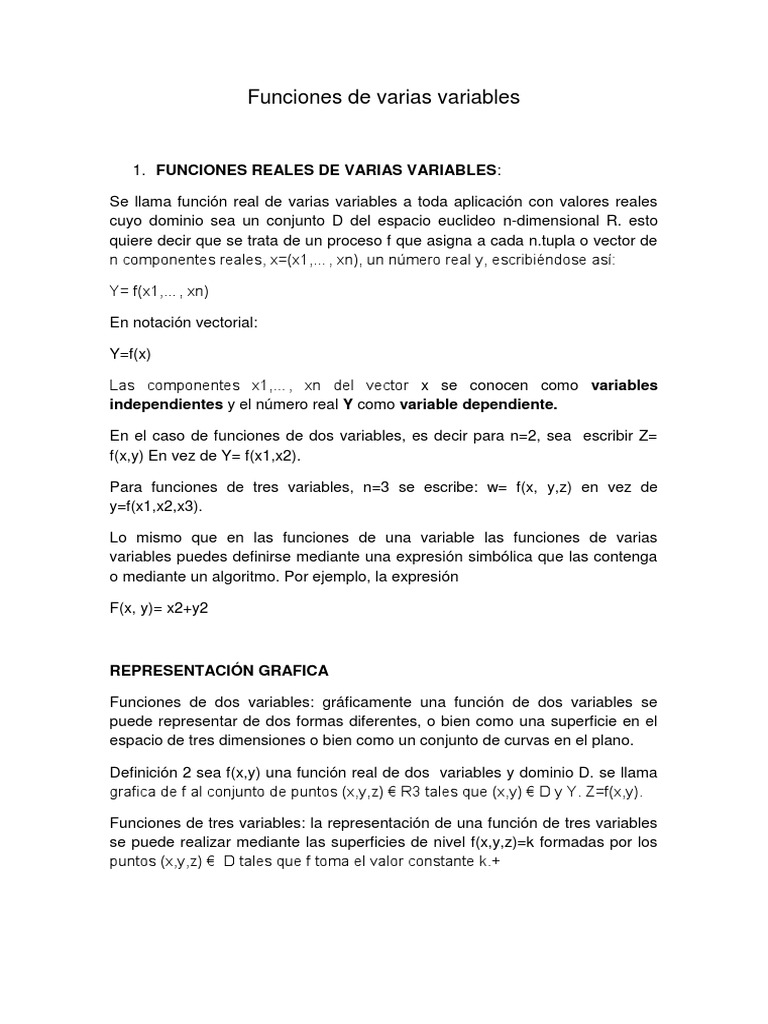 Resumen de Funciones de Varias Variables | PDF | Degradado | Vector Euclidiano