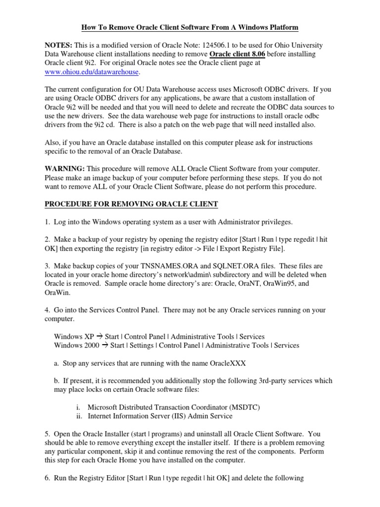 How To Remove Oracle Client Software From A Windows Platform | PDF ...