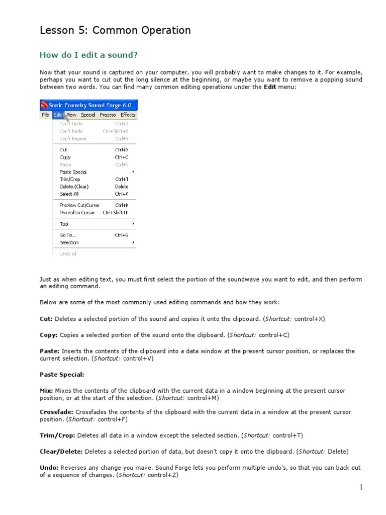 Lesson 5: Common Operation: How Do I Edit A Sound? | PDF | Teaching ...