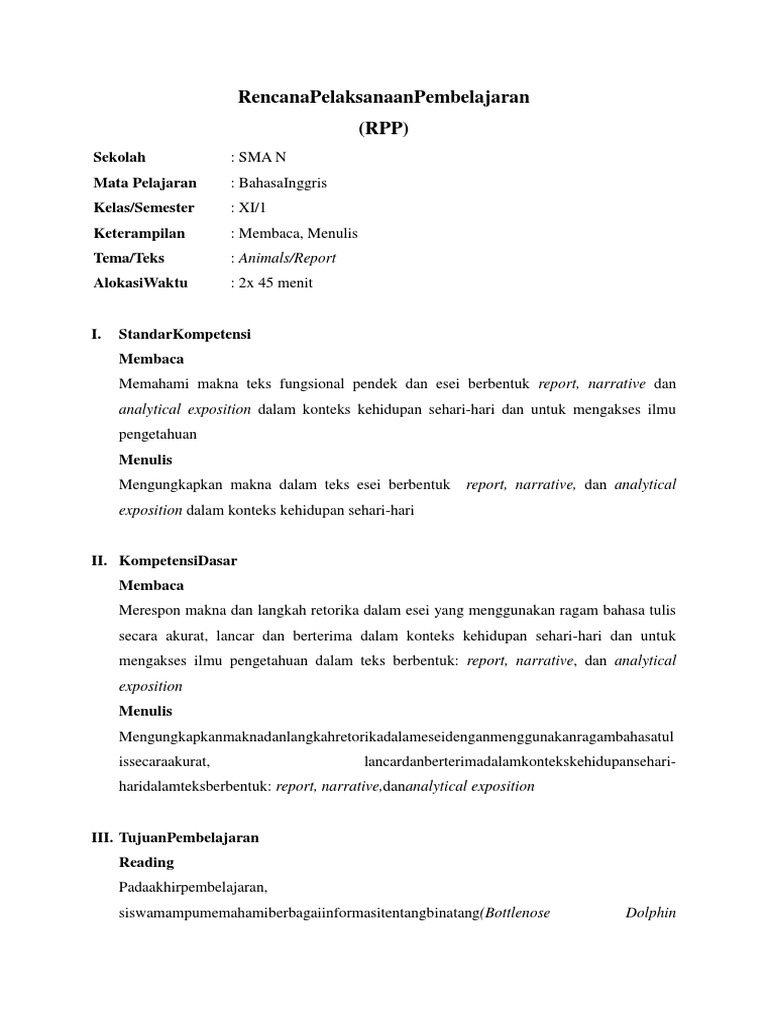 Lesson Plan Report Text | PDF