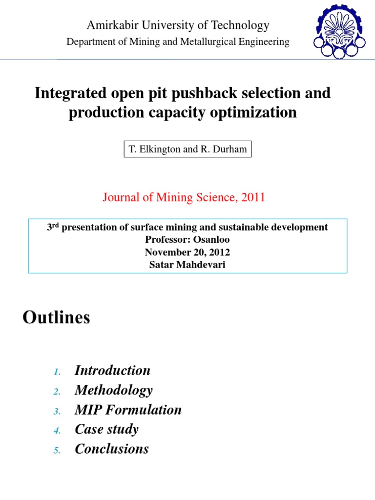 Integrated Open Pit Pushback Selection and Production Capacity Optimization | PDF | Mathematical ...