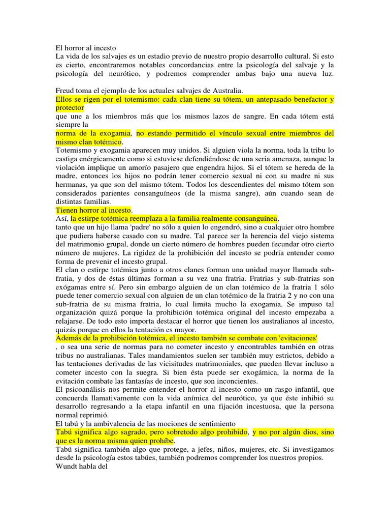 Horror al Incesto y Tabúes Totémicos | PDF | Incesto | Complejo de Edipo