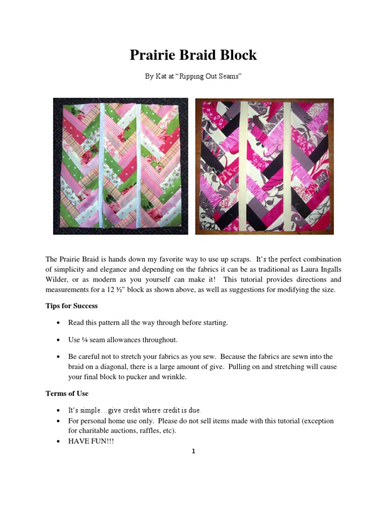 Prairie Braid Block Tutorial | PDF | Sewing | Seam (Sewing)