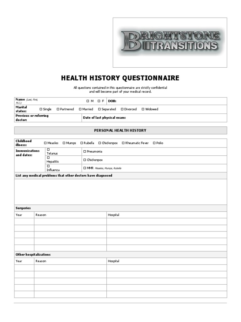 Brightstone Transitions Medical History | PDF | Menstruation ...