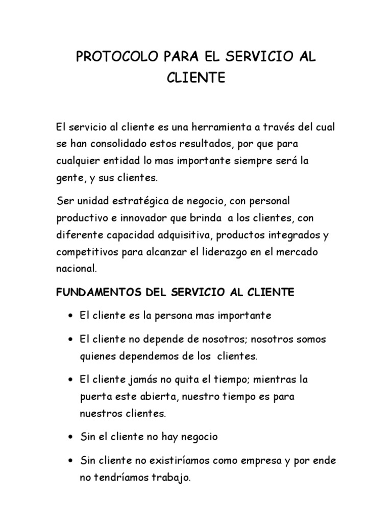 Protocolo Para El Servicio Al Cliente