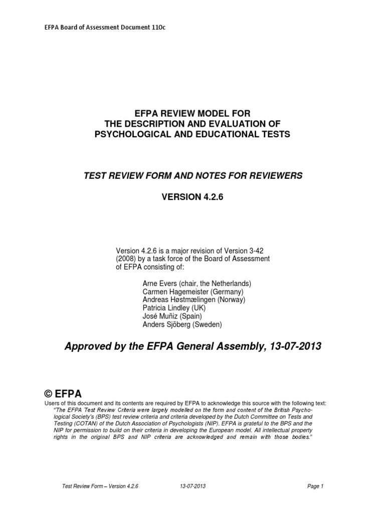 110c - Efpa Boa Test Review Model Version 4 2 6 Approved | PDF ...