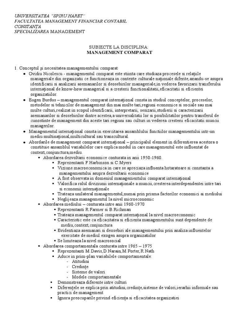 Management Comparat-Subiecte PDF | PDF
