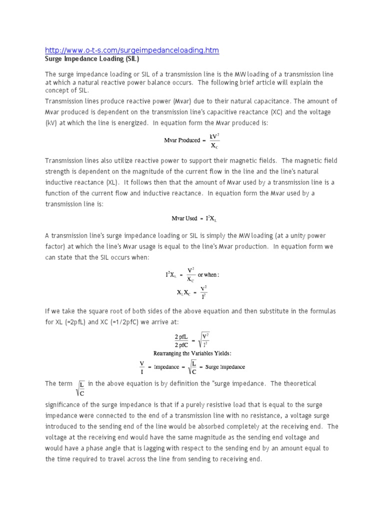 Surge Impedance Loading (SIL) | PDF | Electrical Impedance | Electric ...